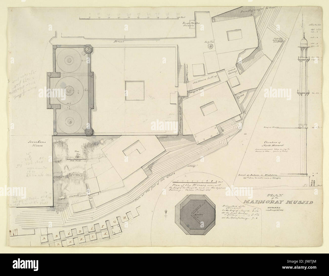Plan of the smaller mosque of Aurangzeb with elevation of the north ...