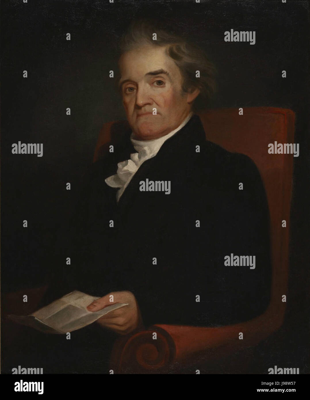 This portrait depicts Noah Webster, an American lexicographer and ...