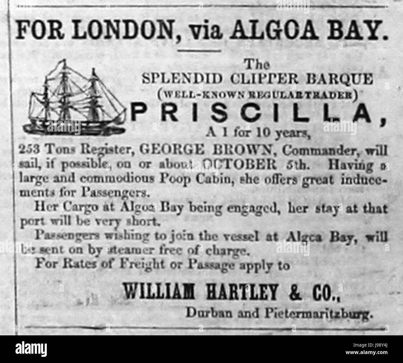 SS Priscilla Natal Mercury 12 April 1861 Stock Photo - Alamy