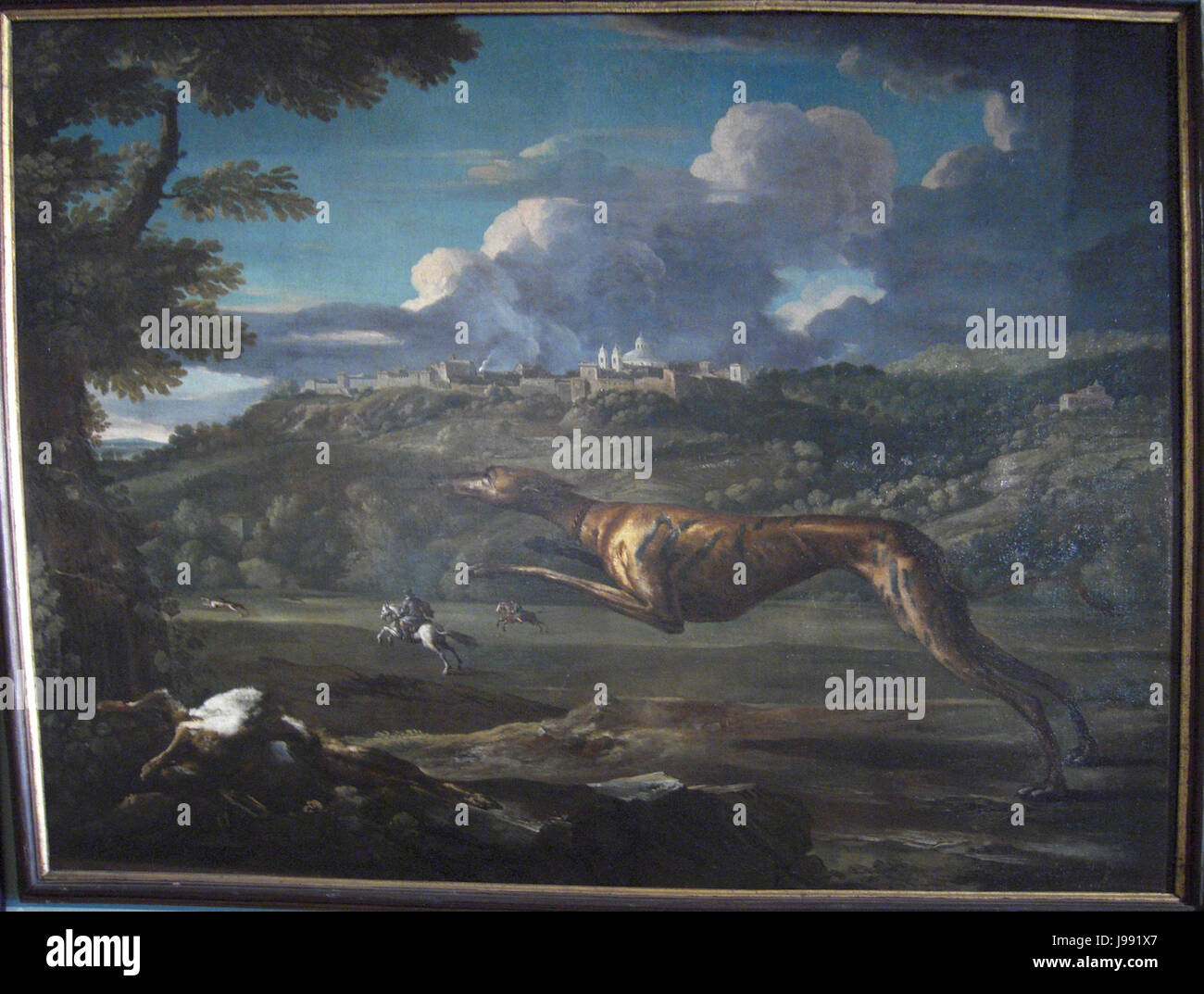 Pace, Michelangelo, Greyhound, rabbit, and the castle of Ariccia Stock ...