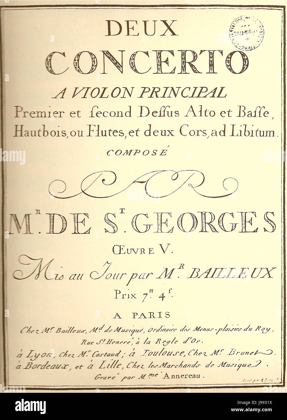 Title page of Saint Georges concertos Stock Photo - Alamy