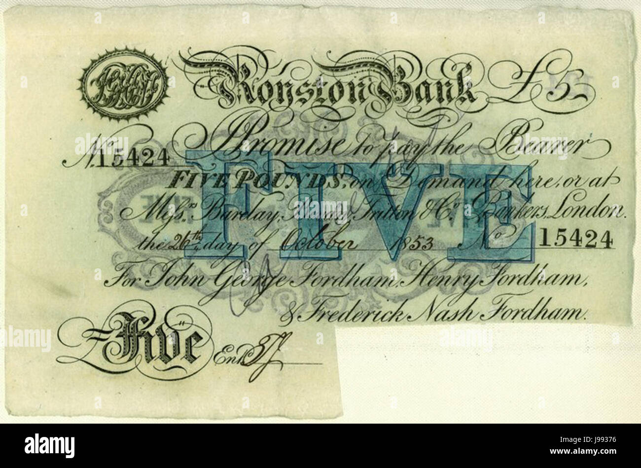 Royston Bank 1853 note Stock Photo - Alamy