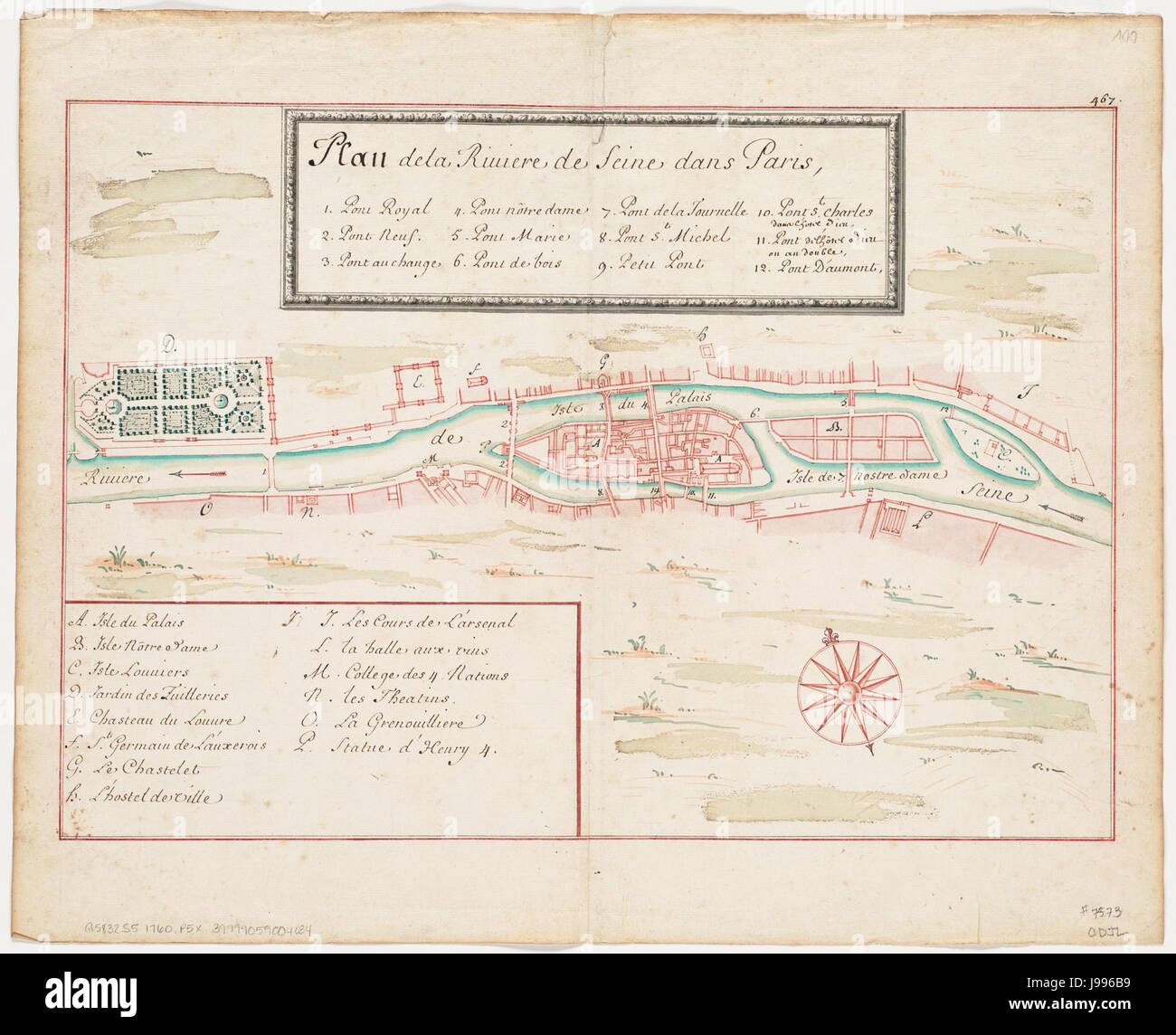 Plan de la Riviere de Seine dans Paris, 1760 Stock Photo - Alamy