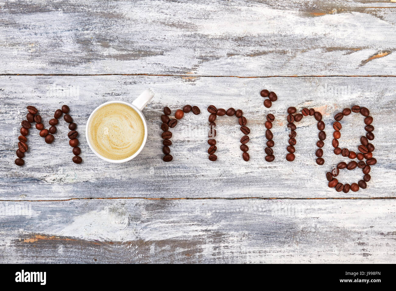 Word morning from coffee beans Stock Photo - Alamy