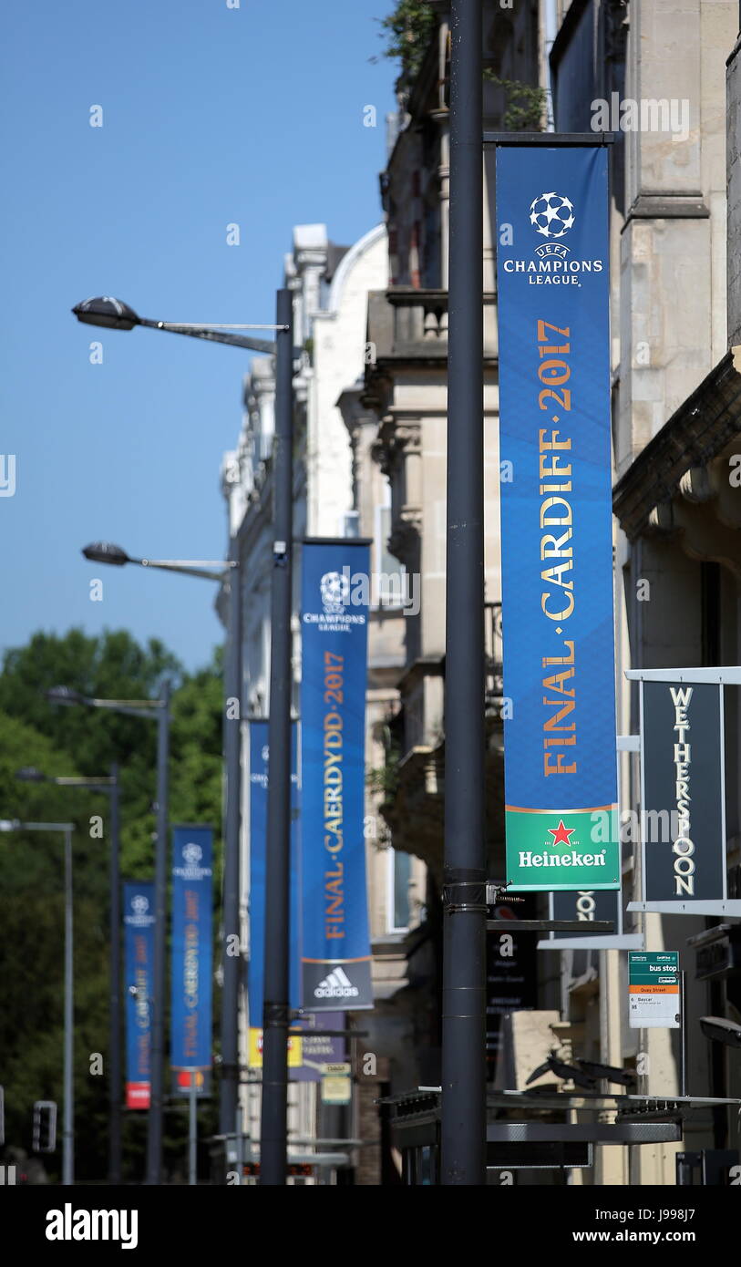 UEFA Champions League banners on Westgate Street Stock Photo - Alamy