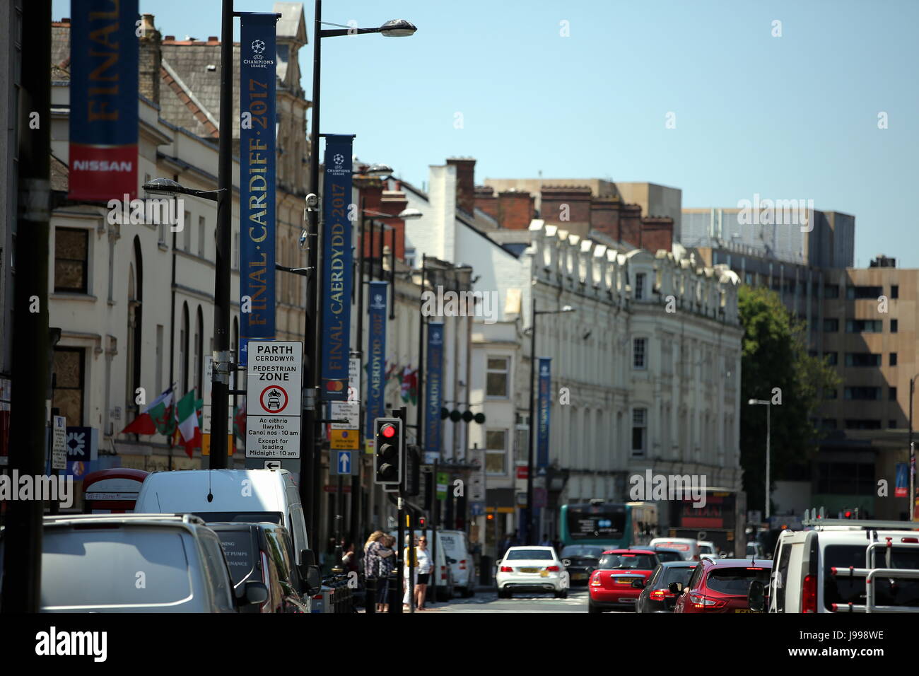 Banners in Duke Street, Cardiff Stock Photo - Alamy