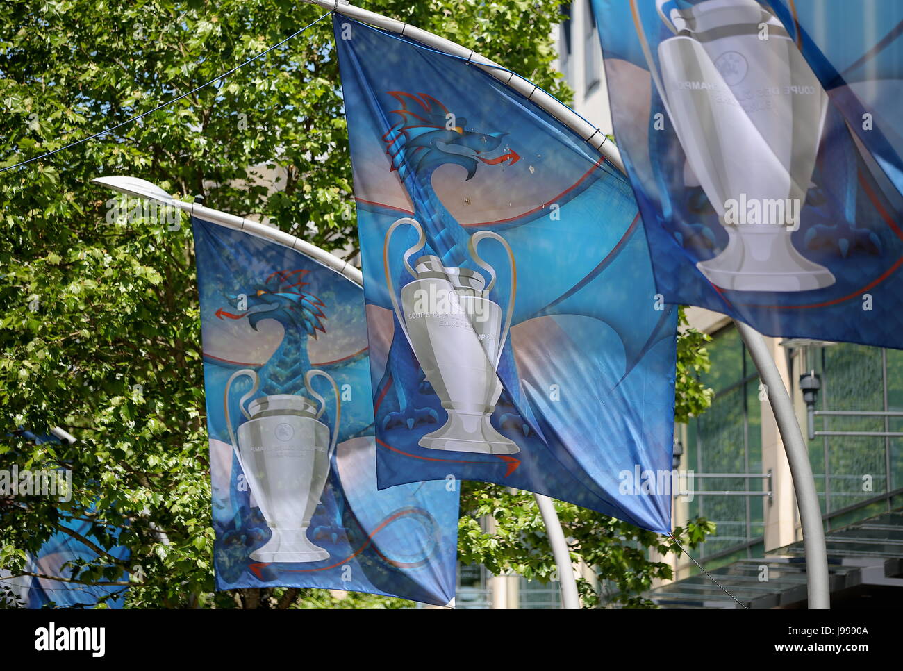 Banners in The Hayes, Cardiff Stock Photo - Alamy