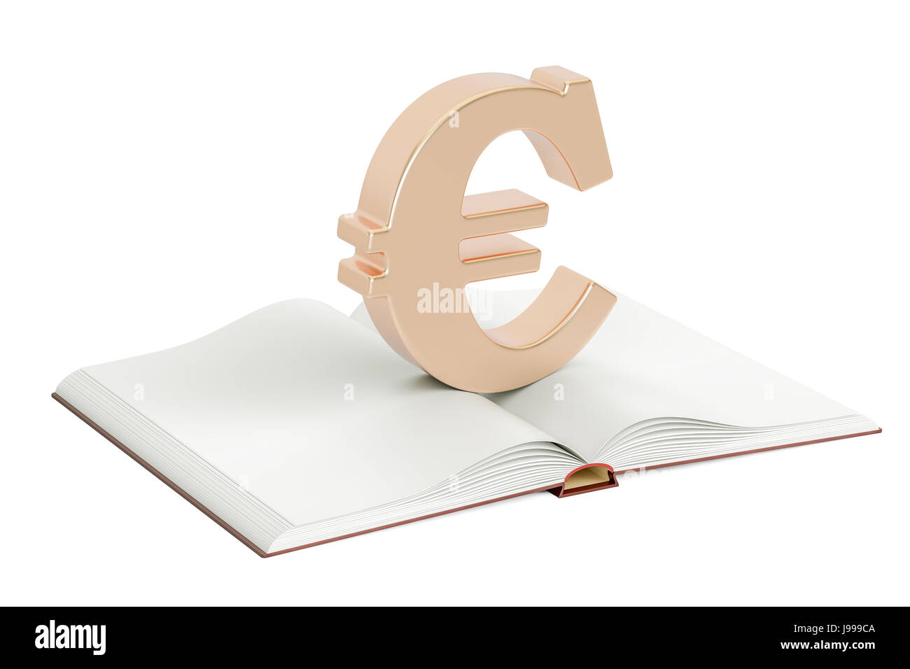 Opened blank book with euro symbol, 3D rendering isolated on white ...