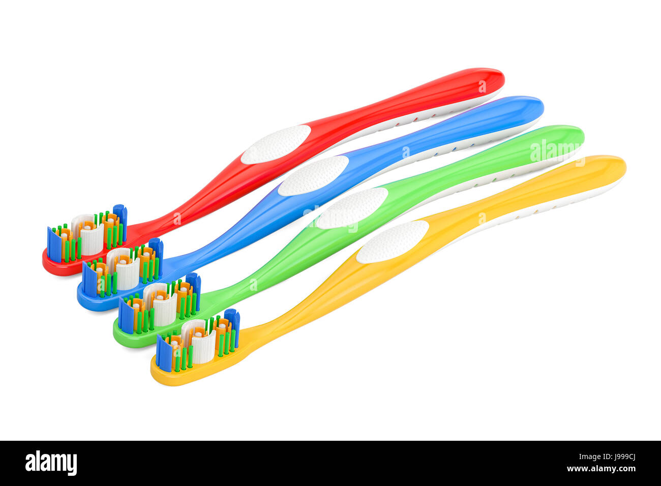 Set of colored toothbrushes, 3D rendering isolated on white background ...