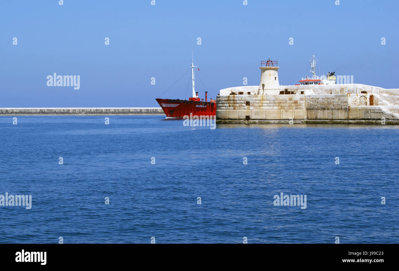 harbor, malta, harbours, port entrance, beacon, cargo ship, natural ...
