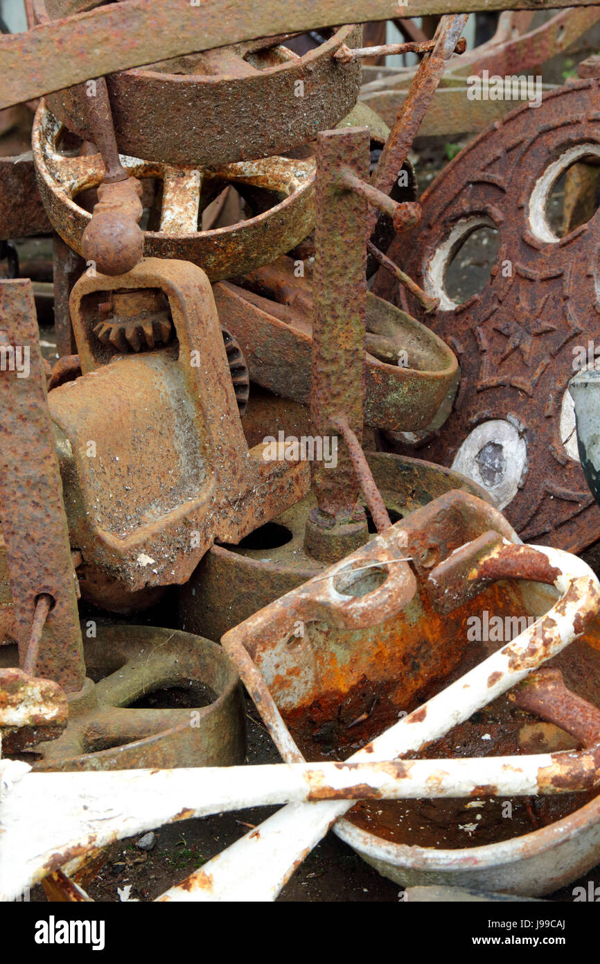 Rusty tools and hardware at a reclamation yard in mid Wales Stock Photo ...