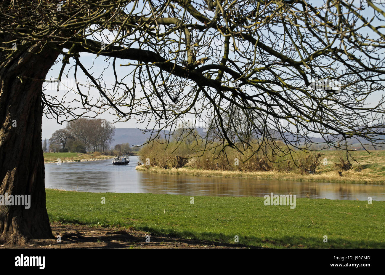 weser, scenery, countryside, nature, river, water, weser, lower saxony ...