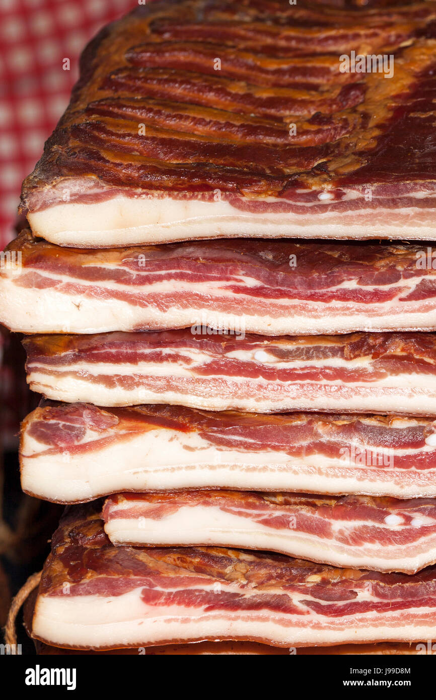Homemade, very tasty smoked bacon, cut into big piece Stock Photo - Alamy