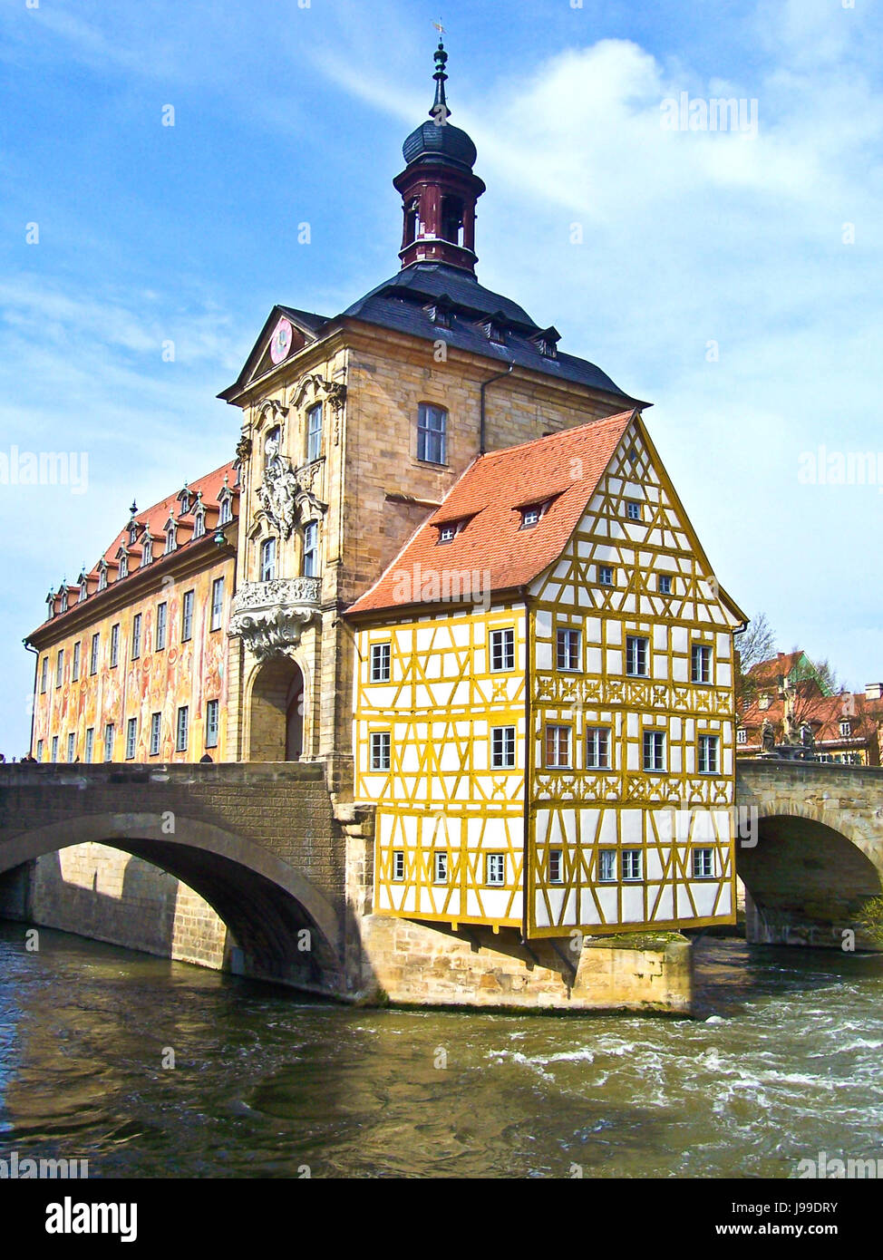 town hall, landmark, frame, framework, river, water, tower, historical ...