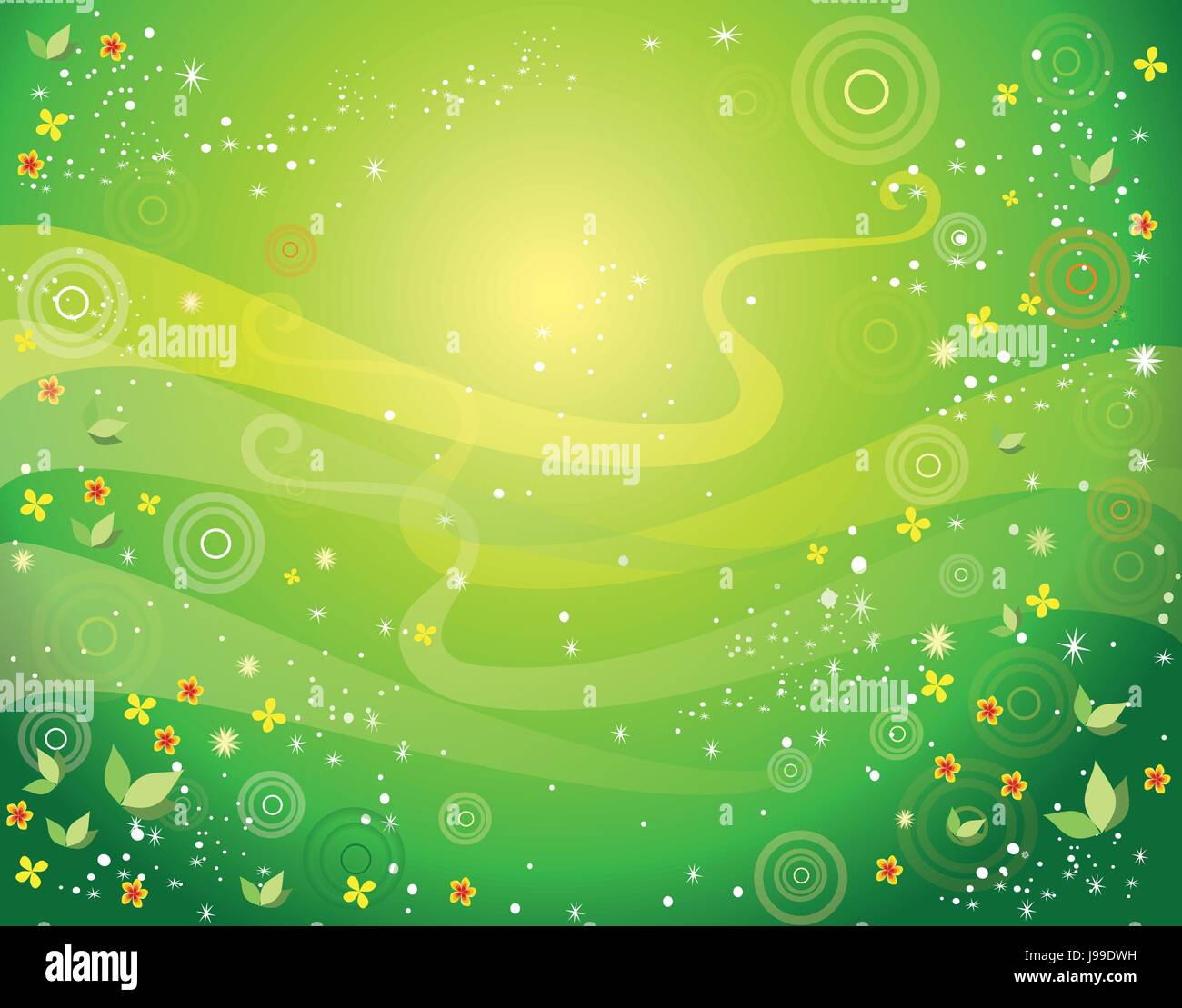 Spring and summer Green vector background with circles, flowers and ...