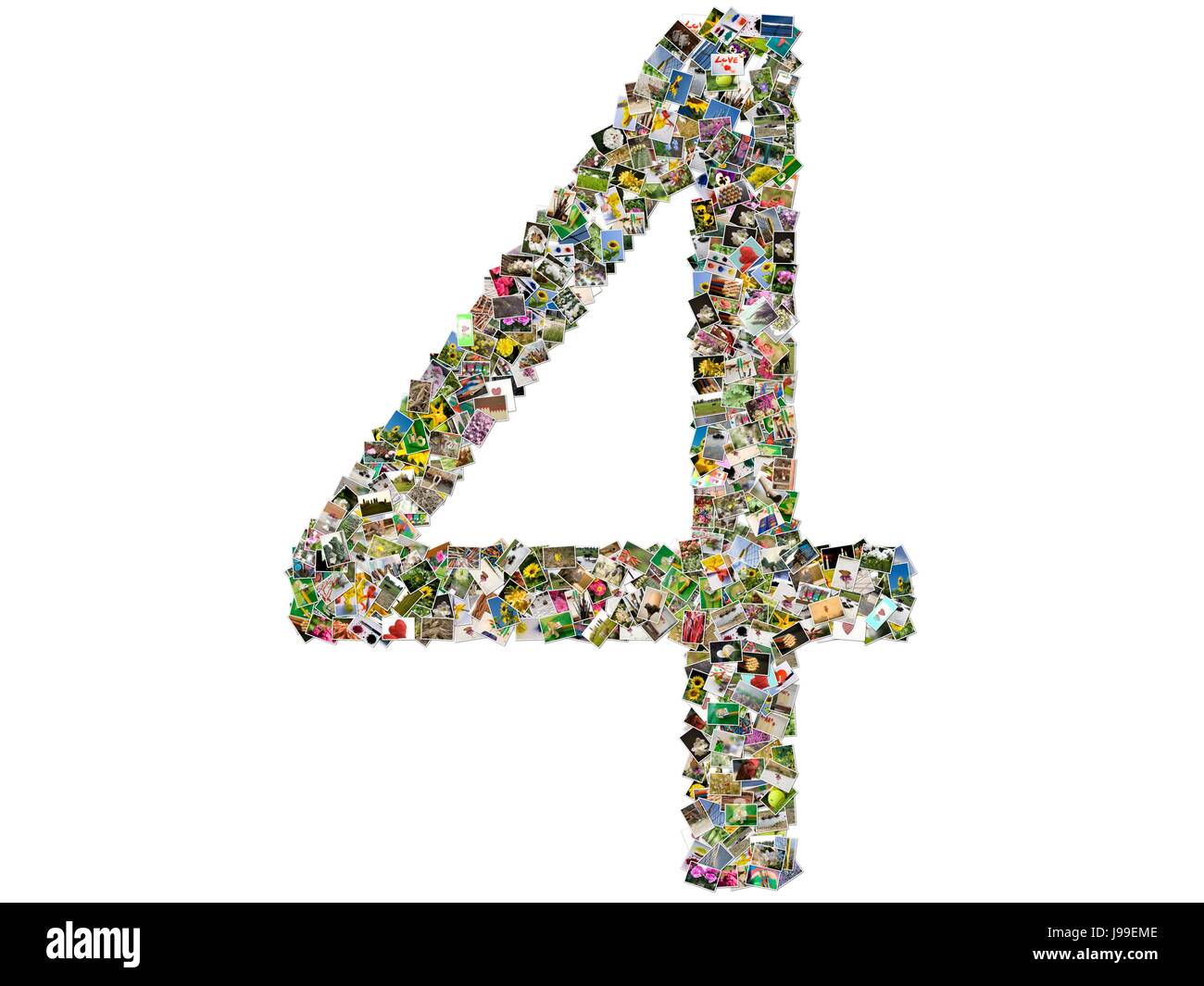 four, collage, photos, number, mosaics, mosaic, postcards, greeting ...