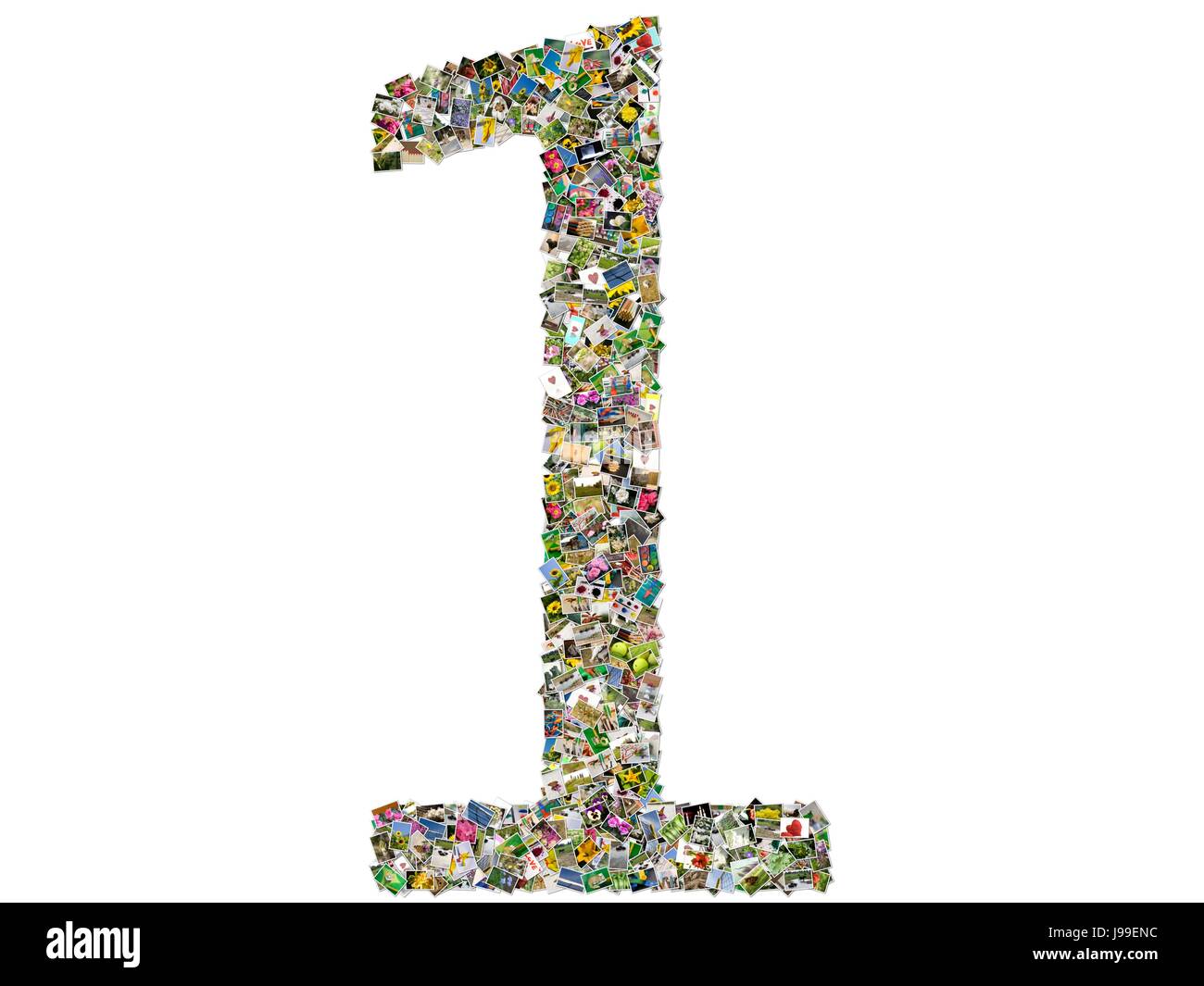 one, collage, photos, number, postcards, montage, assemblage, greeting ...