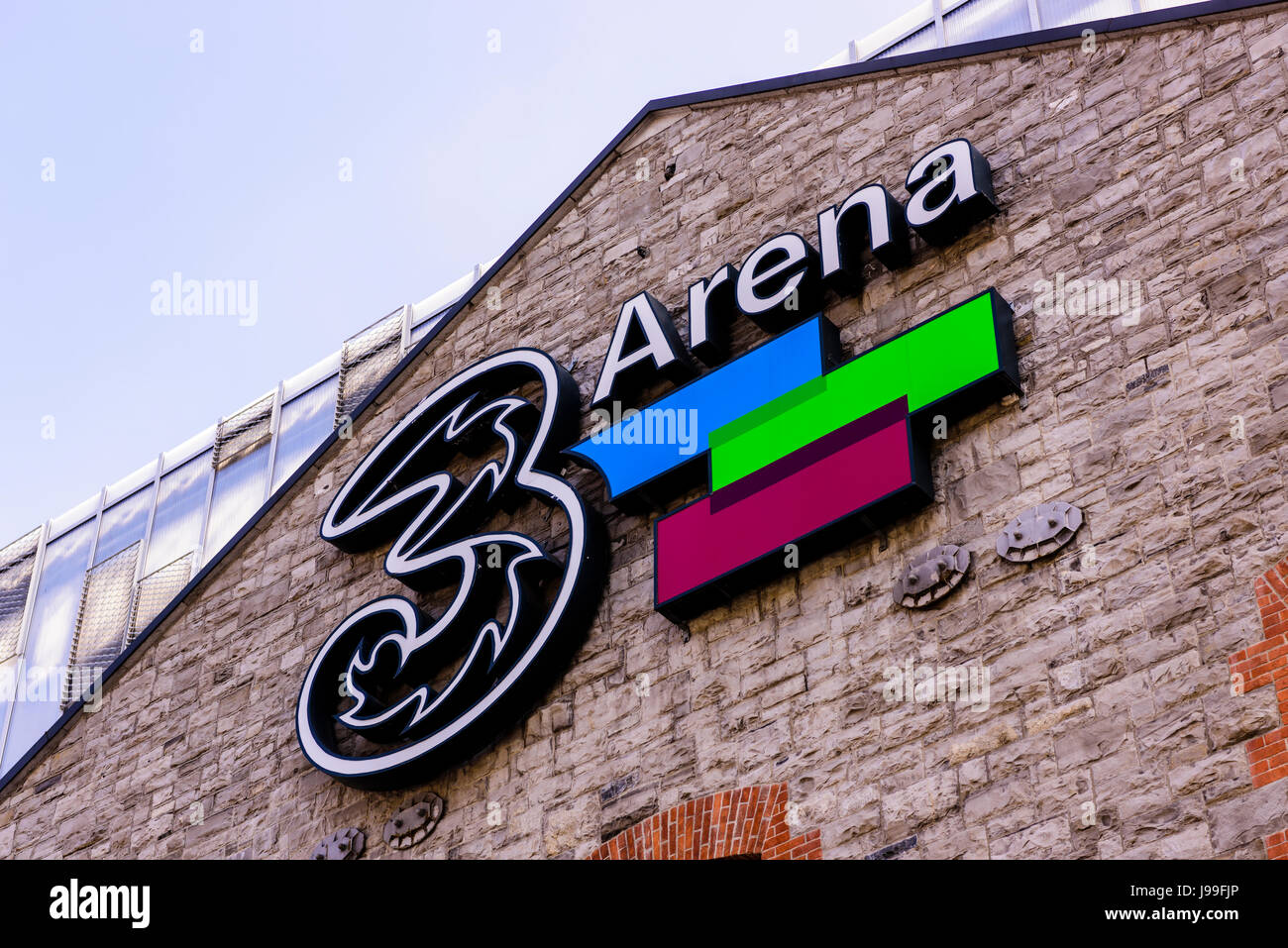 Outside the 3 Arena, formerly the O2 Arena, and the Point Depot, a ...