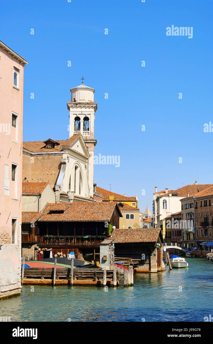 church, bridge, venice, channel, pier, italy, rowing boat, sailing boat ...