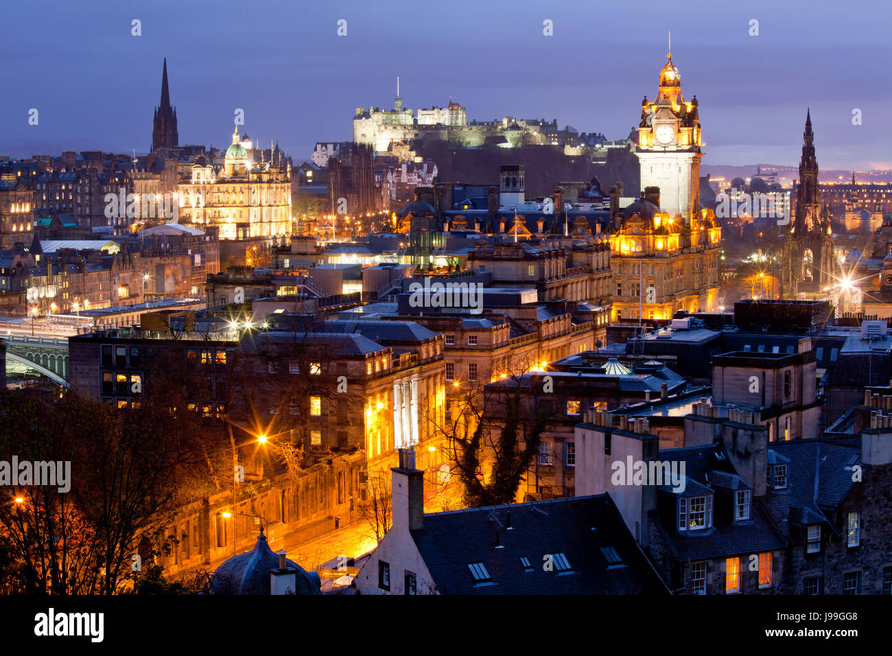 night, nighttime, dusk, castle, urban, skylines, edinburgh, chateau ...