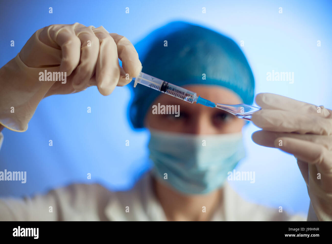 Syringe, medical injection in hand, palm or fingers. Medicine plastic ...