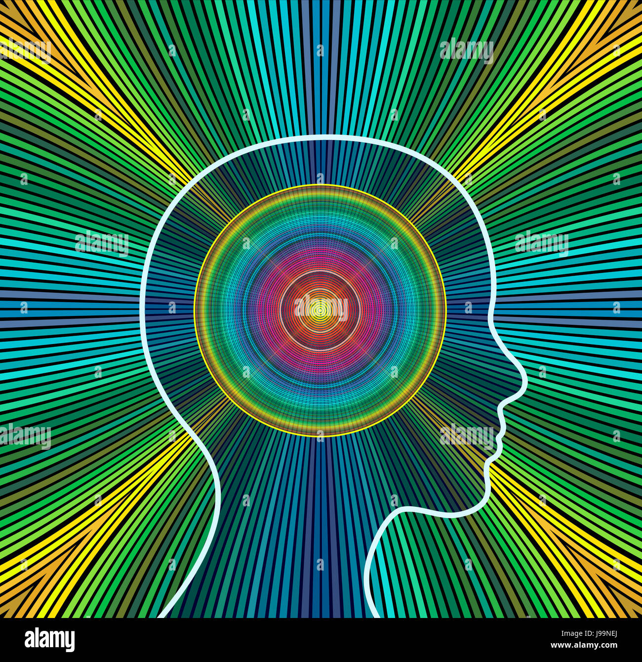 Concept illustration of a woman who is boosting her creativity Stock ...