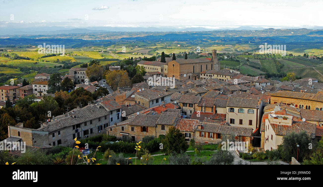 toscana, place, scenery, countryside, nature, italy, houses, church ...