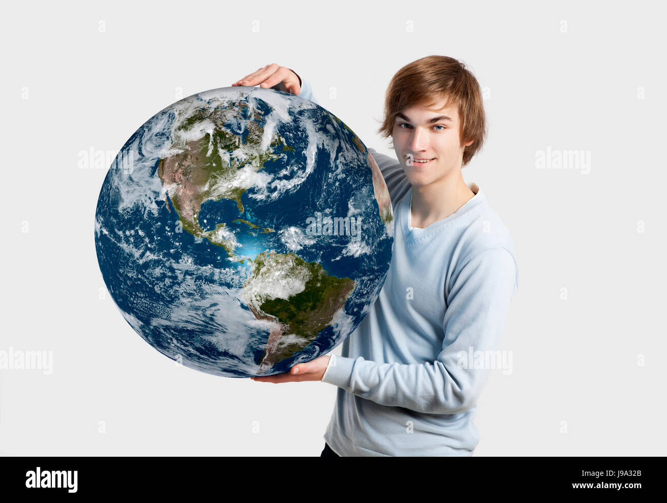 handsome, globe, planet, earth, world, possession, holding, young ...