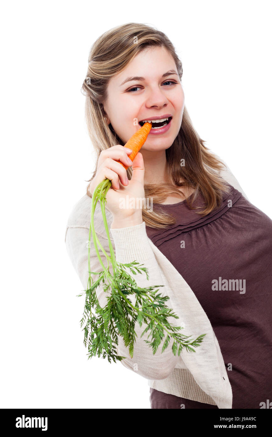 woman, vegetable, carrot, bite, vegetarian, delighted, unambitious ...