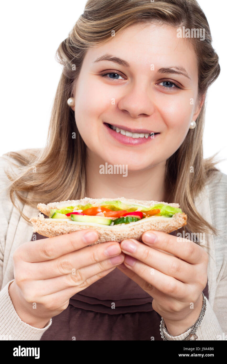 woman, face, vegetable, sandwich, eating, eat, eats, healthy, woman ...