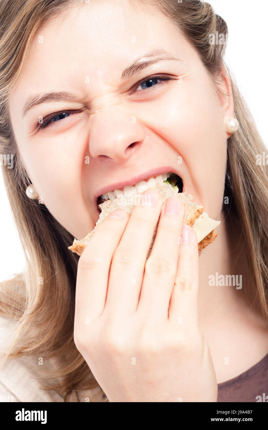woman, face, hungry, sandwich, eating, eat, eats, woman, humans, human ...