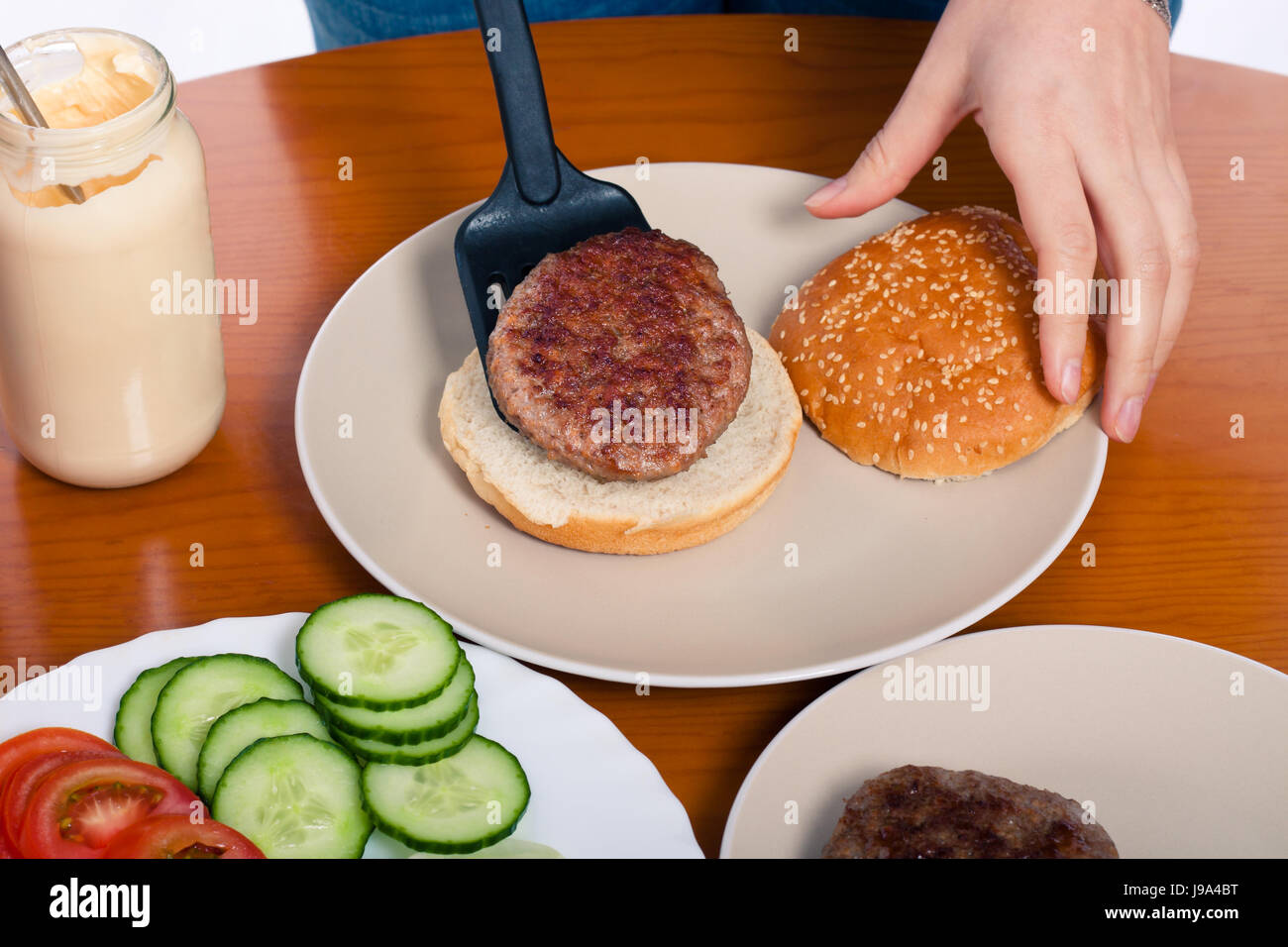 preparation, hamburger, burger, cheeseburger, homemade, food, aliment ...