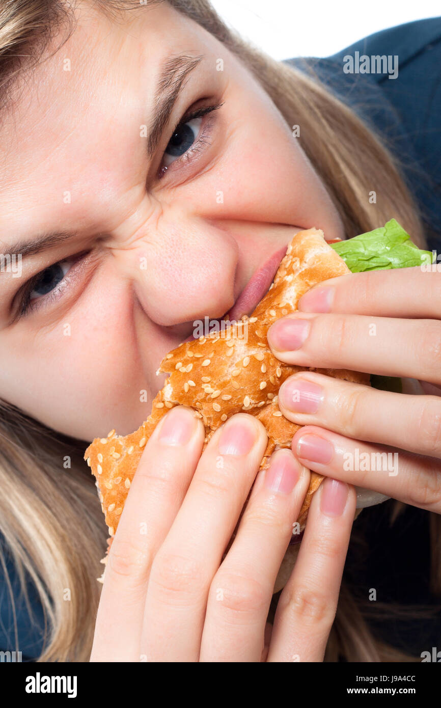 hamburger, burger, cheeseburger, eating, eat, eats, woman, humans ...