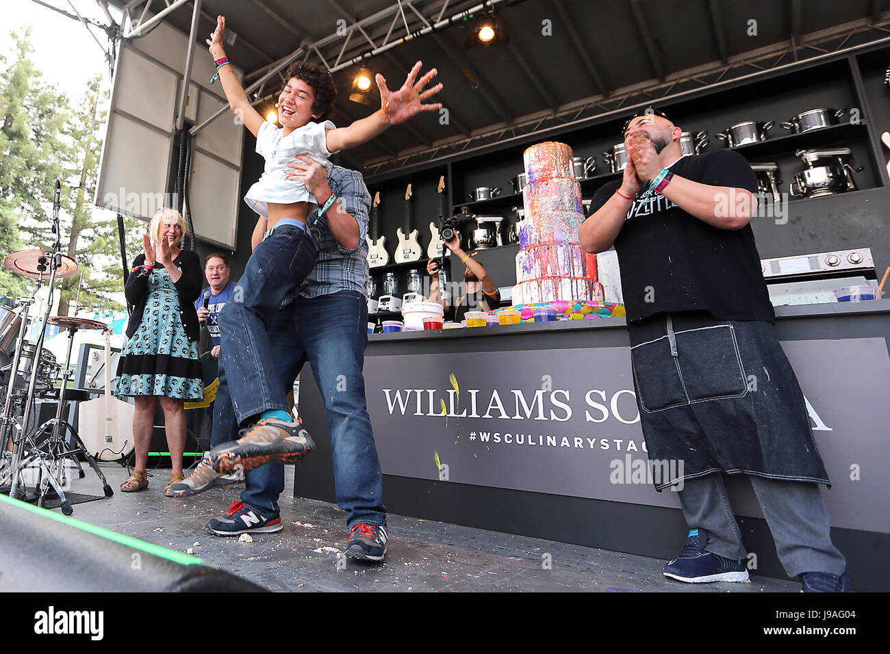 May 26, 2017 - Napa, CA, U.S. - Justice Faustina, center, is lifted ...
