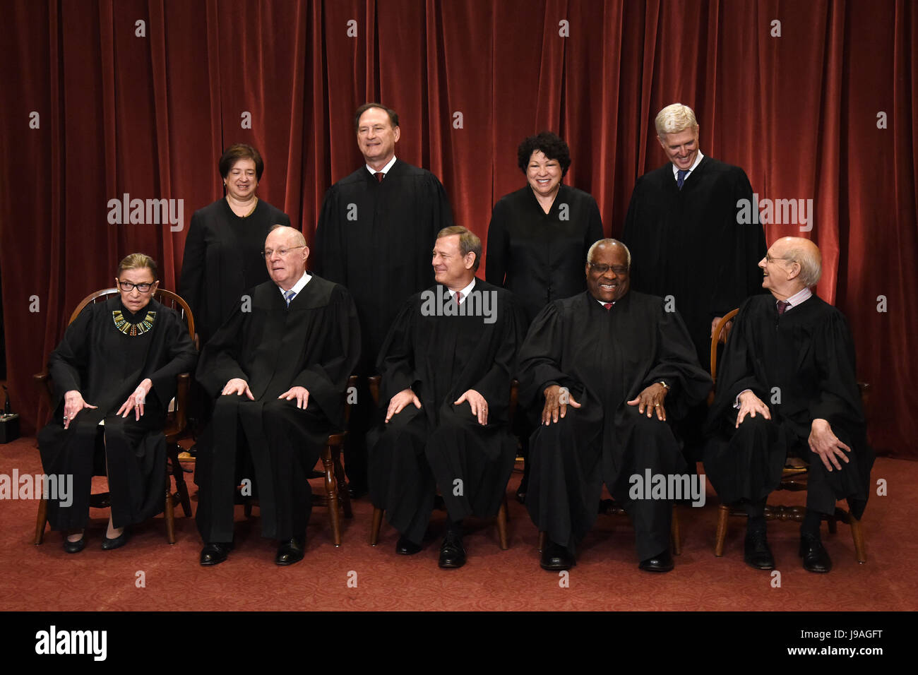 Members of the US Supreme Court pose for a group photograph at the ...