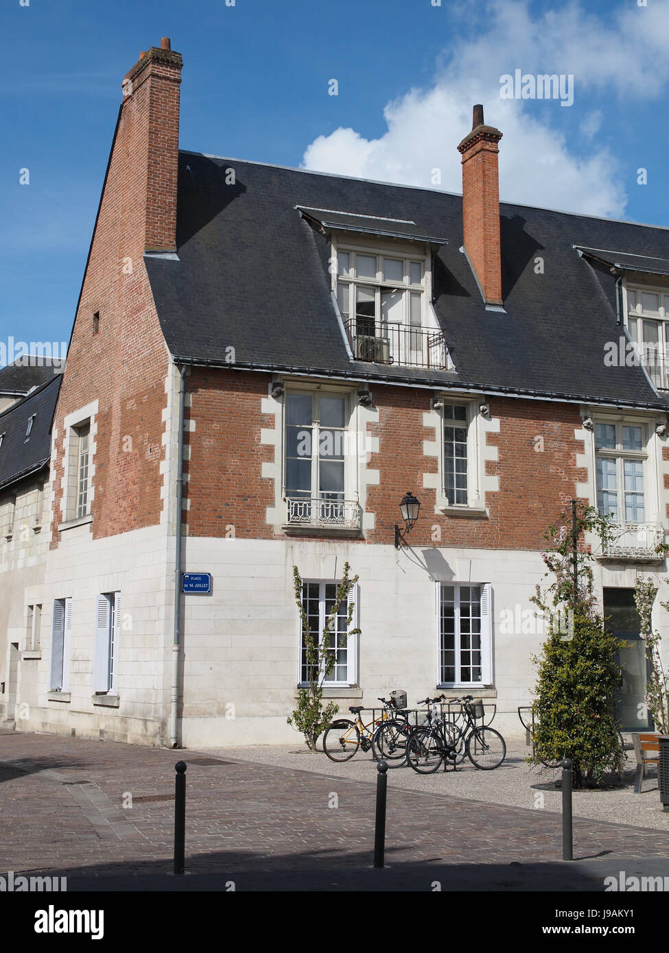 blue, house, building, stone, brick, slate, tuff, board, bike, bicycle ...