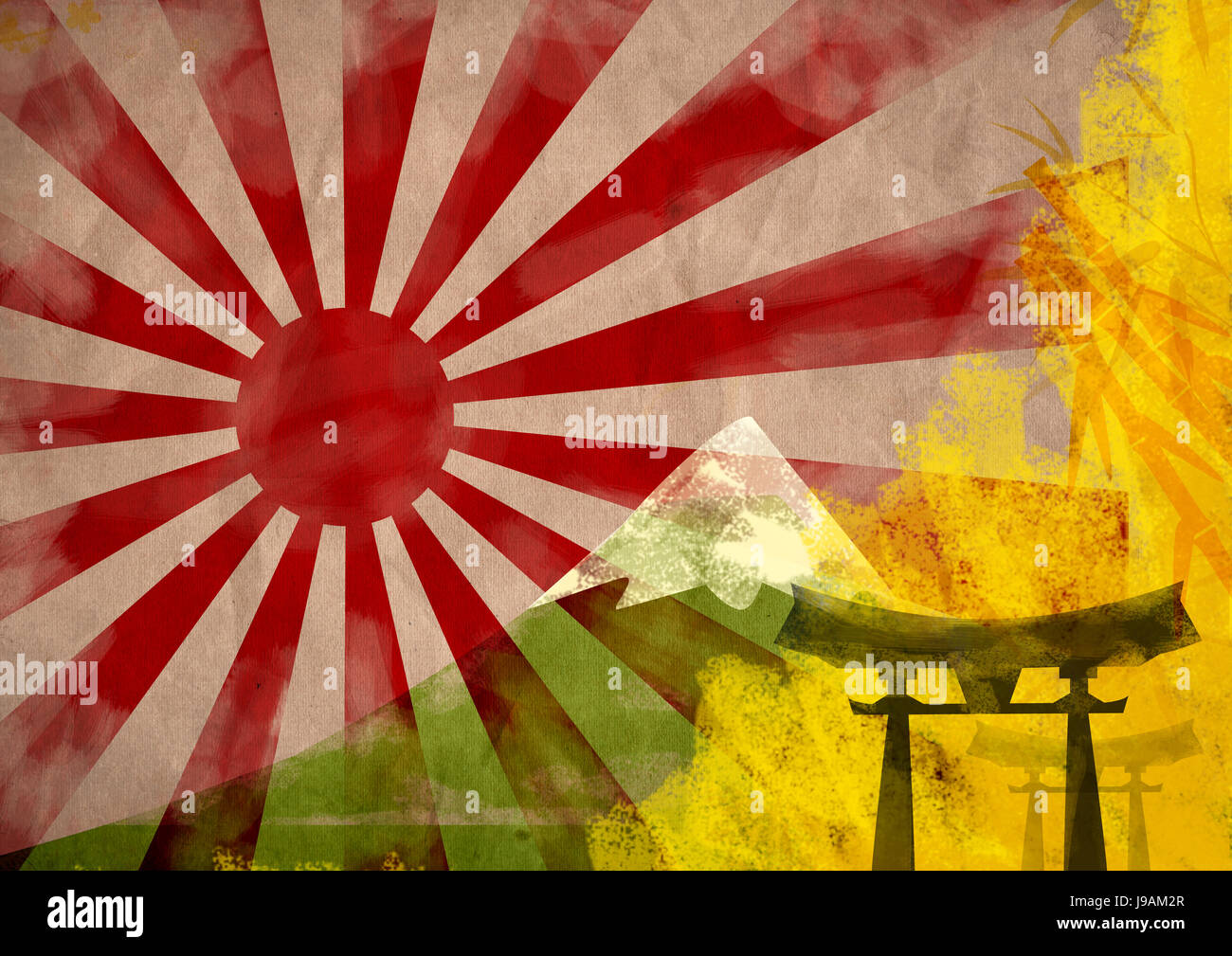 tip, peak, flag, japan, mountain, backdrop, background, red, stripes ...