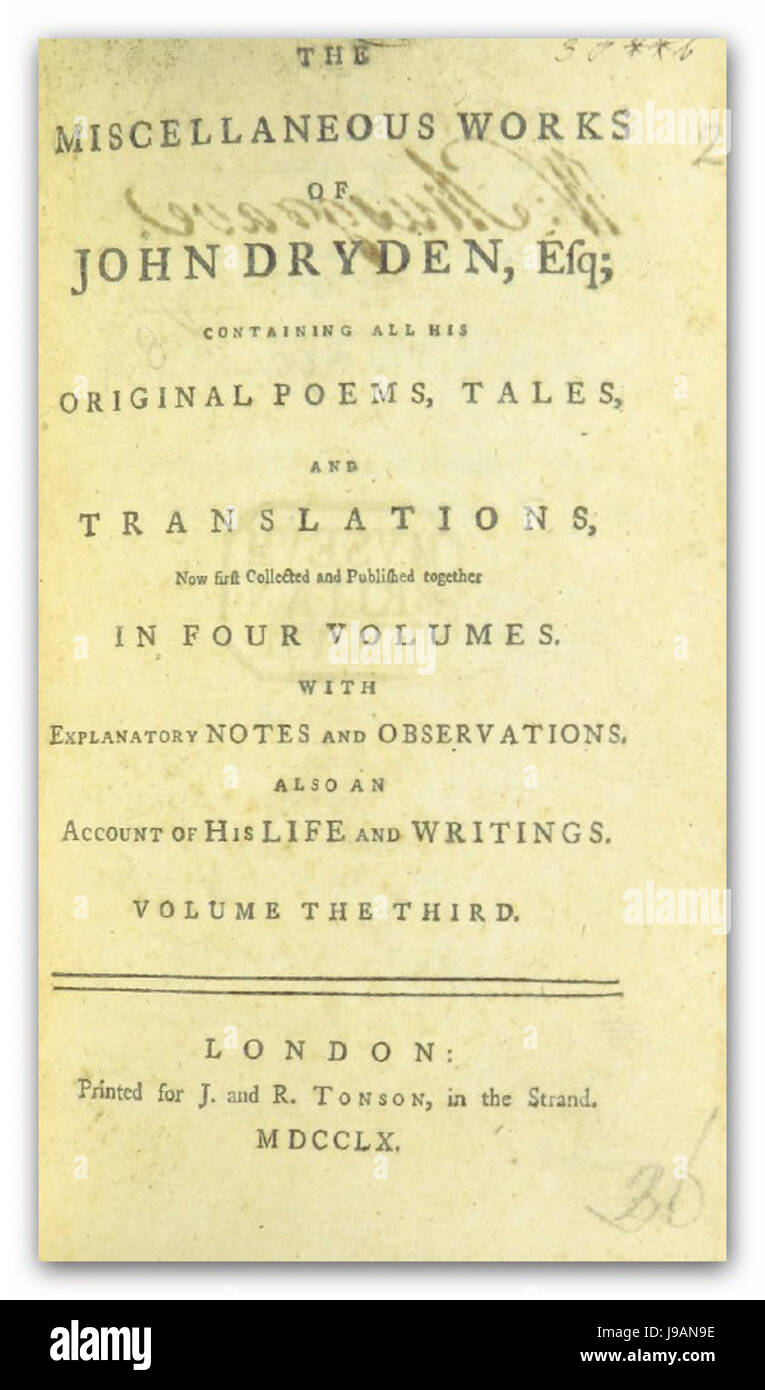 DRYDEN(1760) The miscellaneous works (Vol. 3 Stock Photo - Alamy