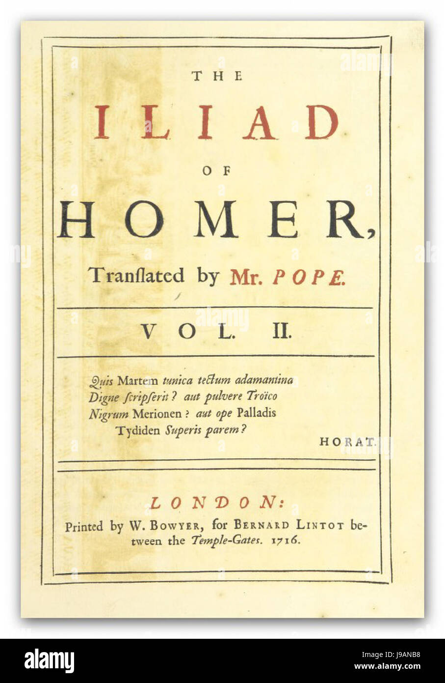THE ILLIAD OF HOMER (1716) VOL2 Stock Photo - Alamy