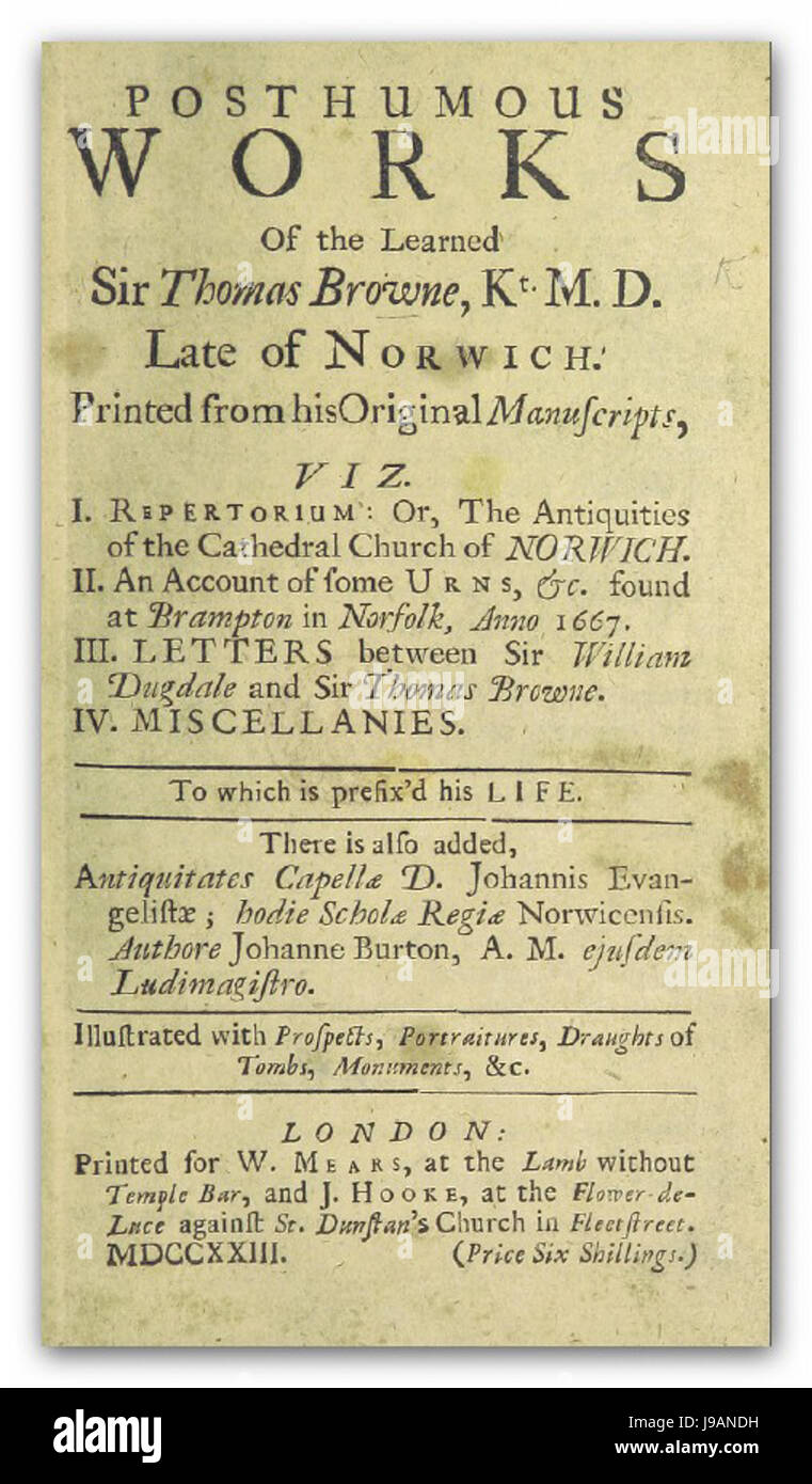BROWNE(1723) Posthumous Works of the learned Sir Thomas Browne Stock ...