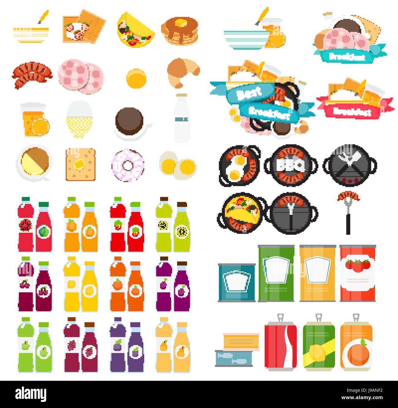 Set of Food Icons Template in Modern Flat Style Isolated on White ...