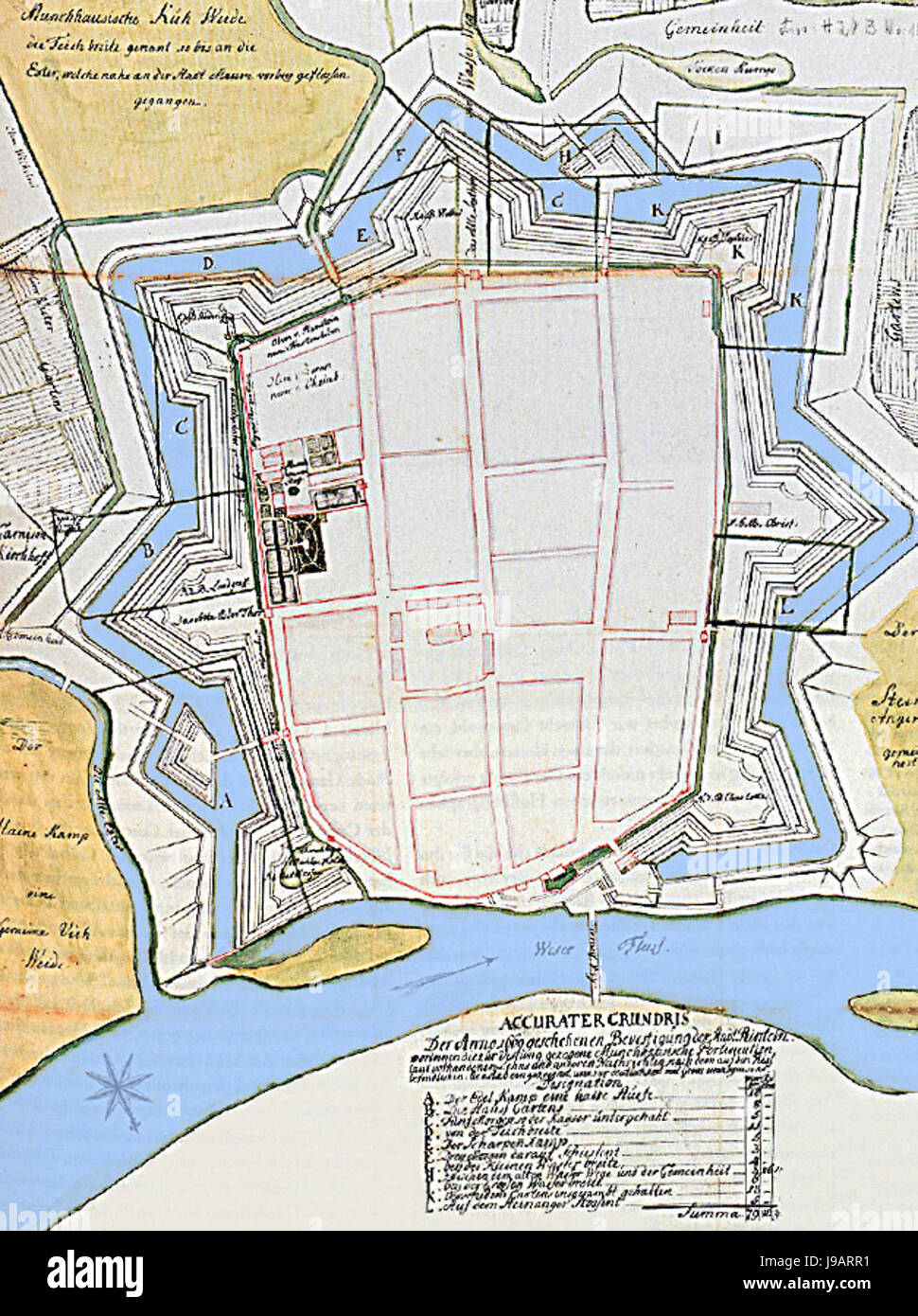 Stadtbefestigung Rinteln Karte um 1700 Stock Photo - Alamy