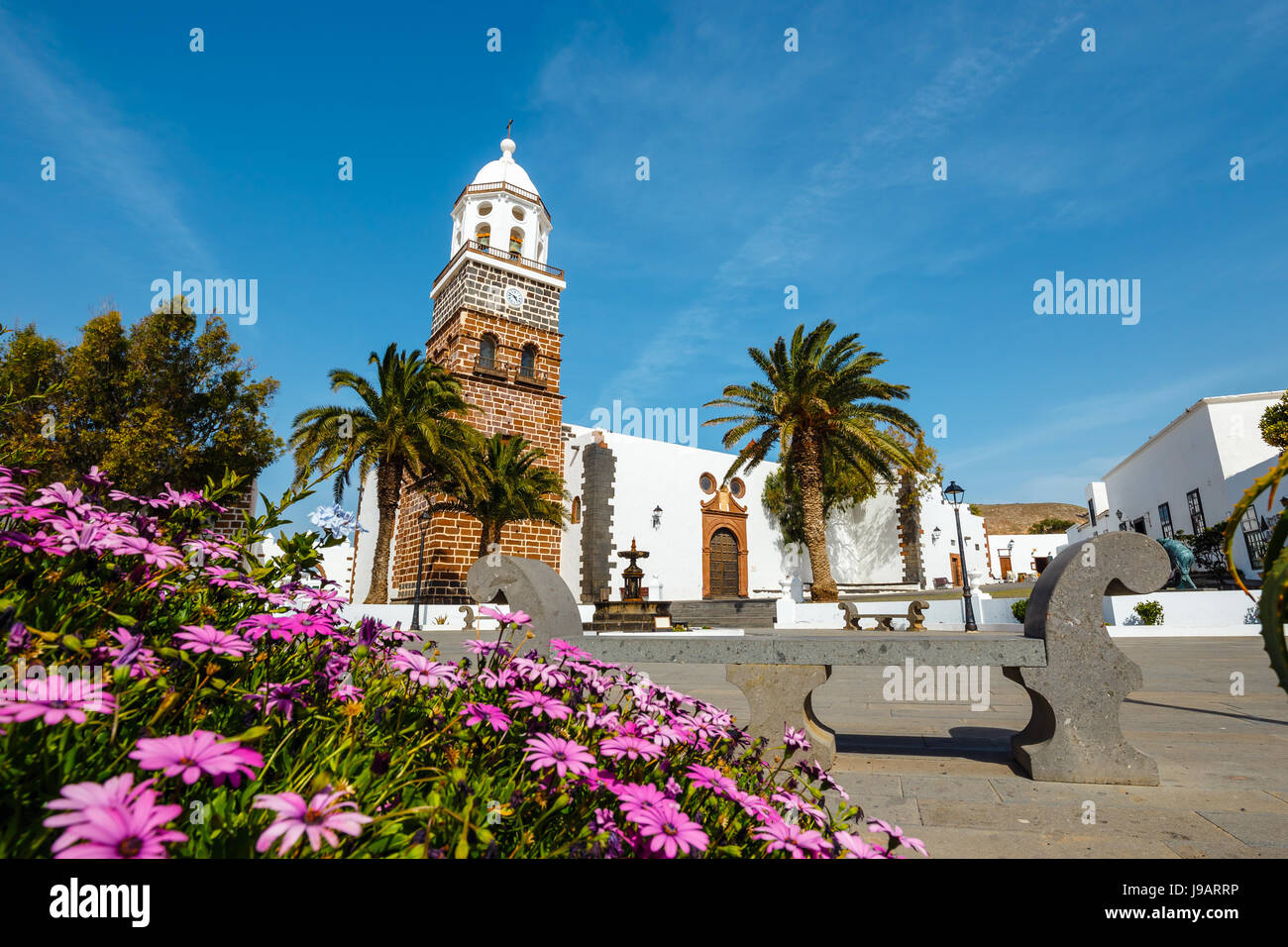 View of the city center of Teguise, former capital of the island of ...