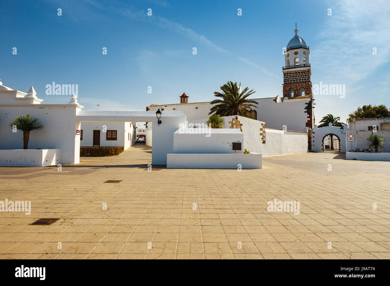 View of the city center of Teguise, former capital of the island of ...