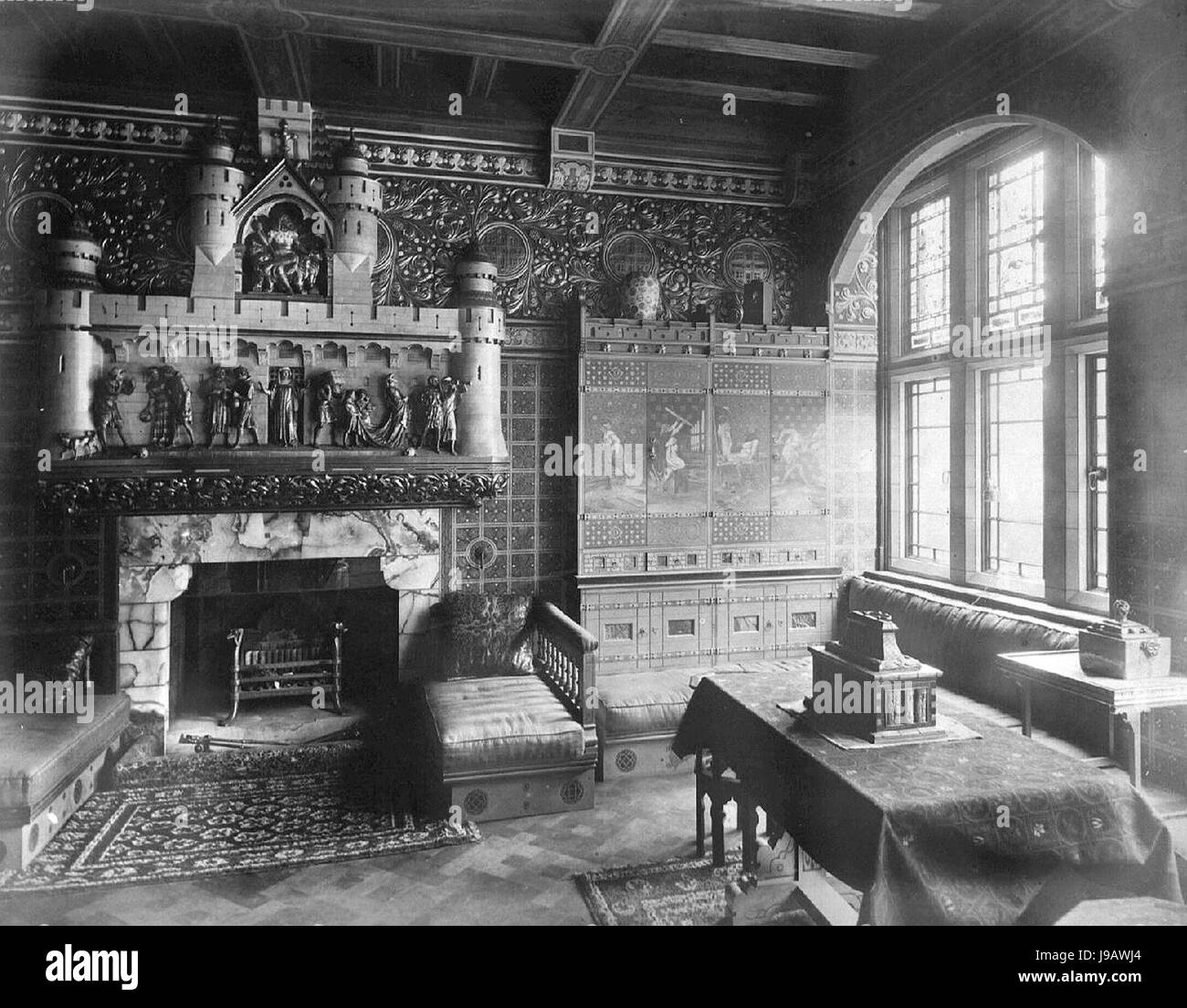 Tower House library Stock Photo - Alamy