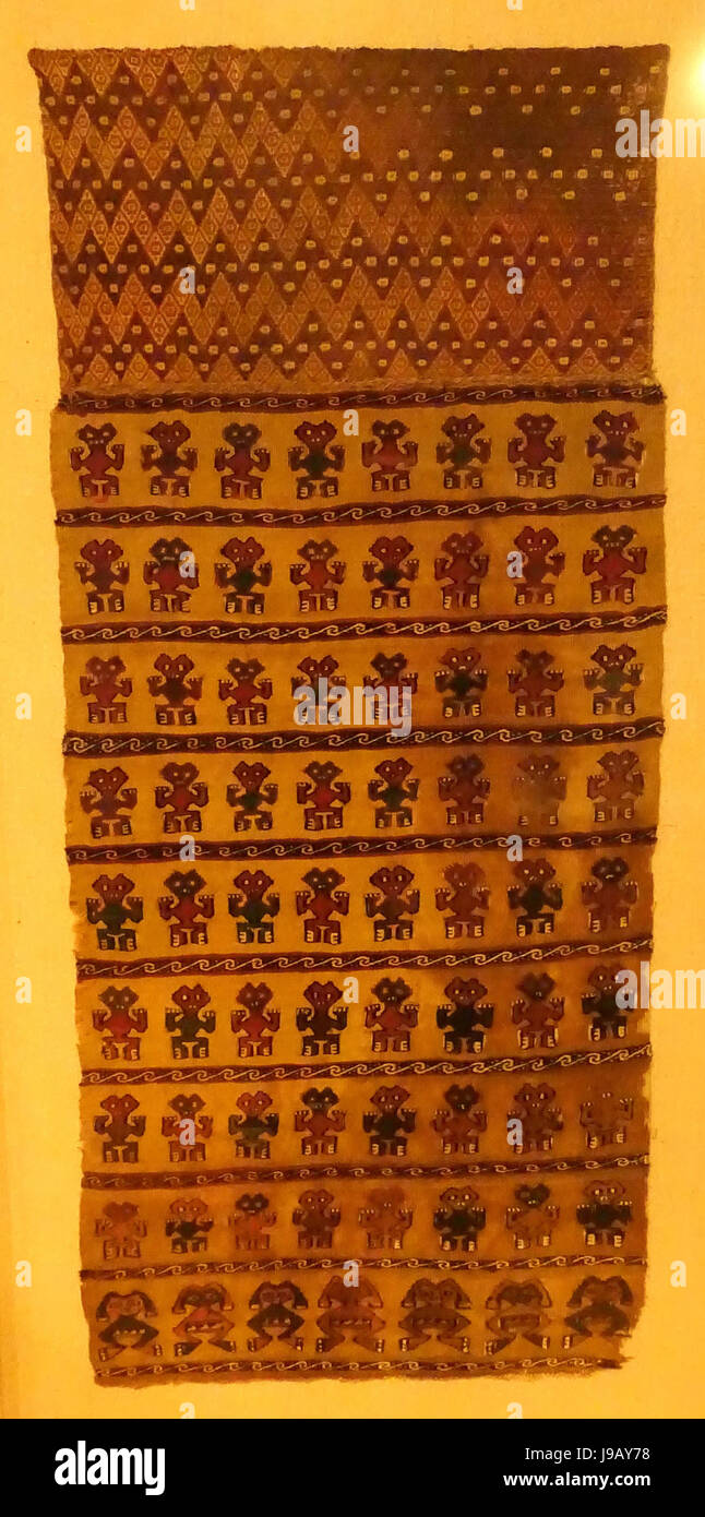 Rectangular tapestry panel with stylized humans, Peru, Central Coast ...