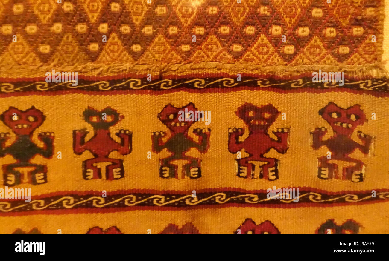 Rectangular tapestry panel with stylized humans, Peru, Central Coast ...