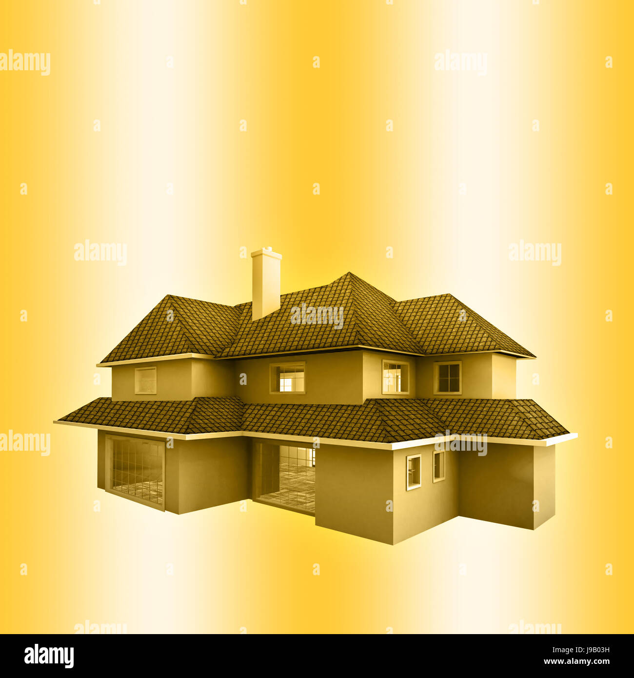 Golden colored model House, isolated against the golden colored ...