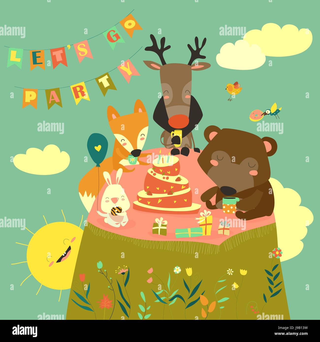 Rabbit bear happy birthday Stock Vector Images - Alamy