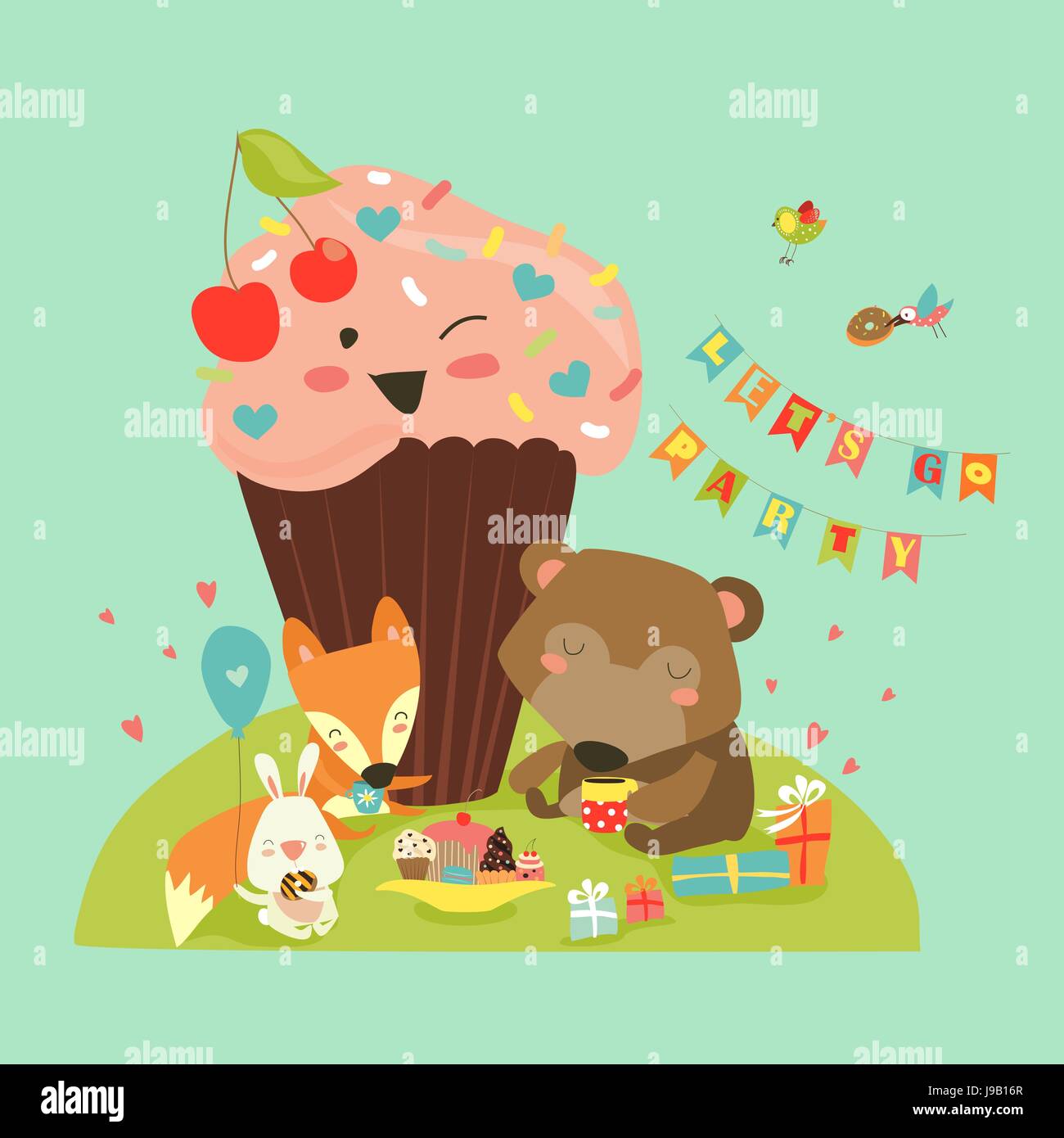 Rabbit bear happy birthday Stock Vector Images - Alamy